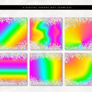 Neon Rainbow Glitter Digital Paper, Rainbow Digital Paper, Iridescent ...