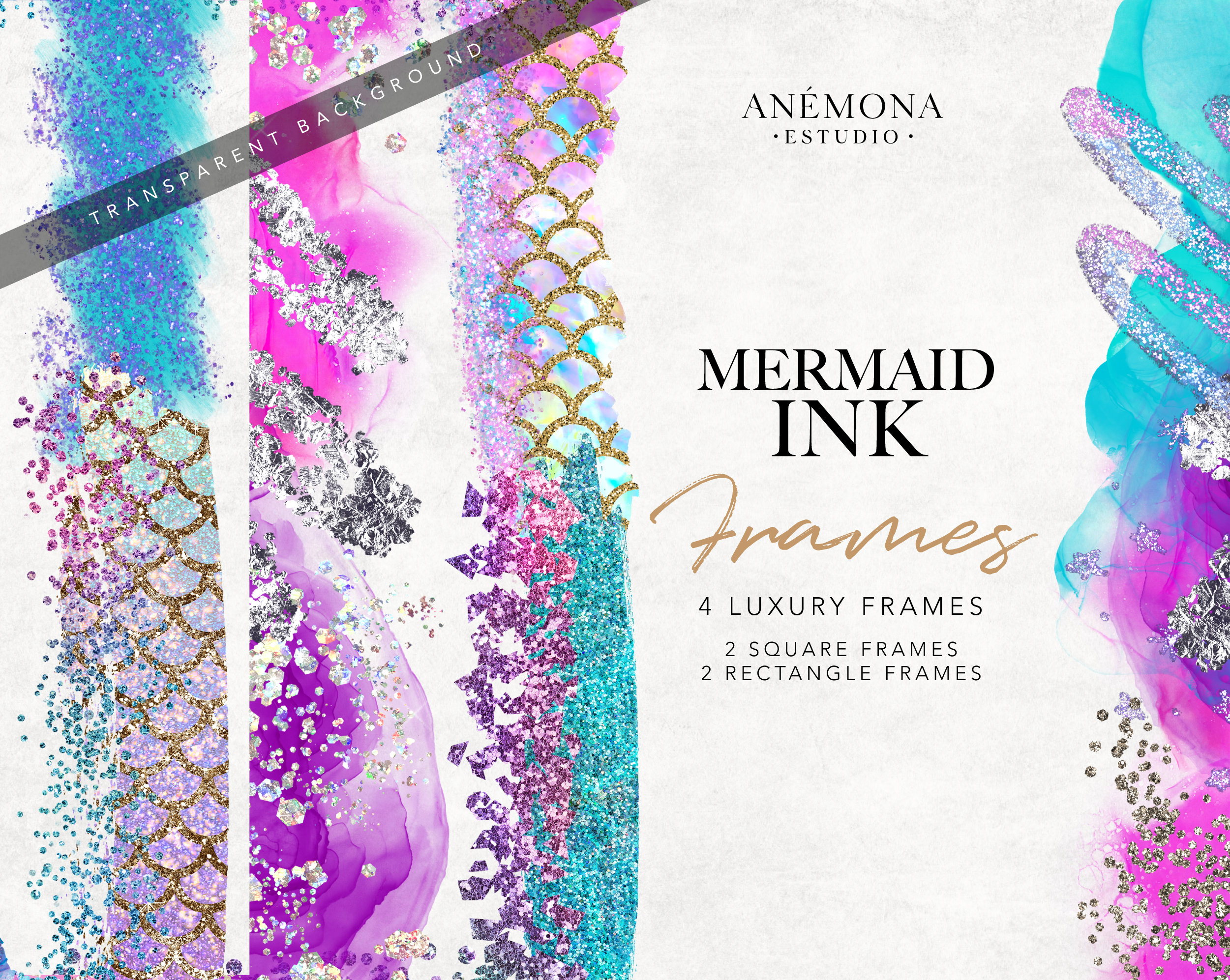 Mermaid Frame Clipart Digital Modern Frame Glitter Border - Etsy