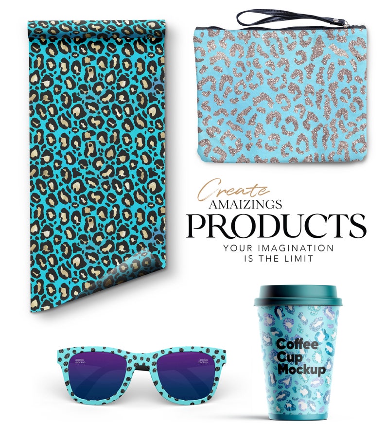Aqua Leopard Print Digital Paper: Turquoise Cheetah Patterns ...