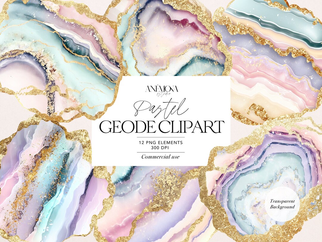 Geode Clipart, Pastel Agate Slice Clipart, Stone Slice Clipart ...