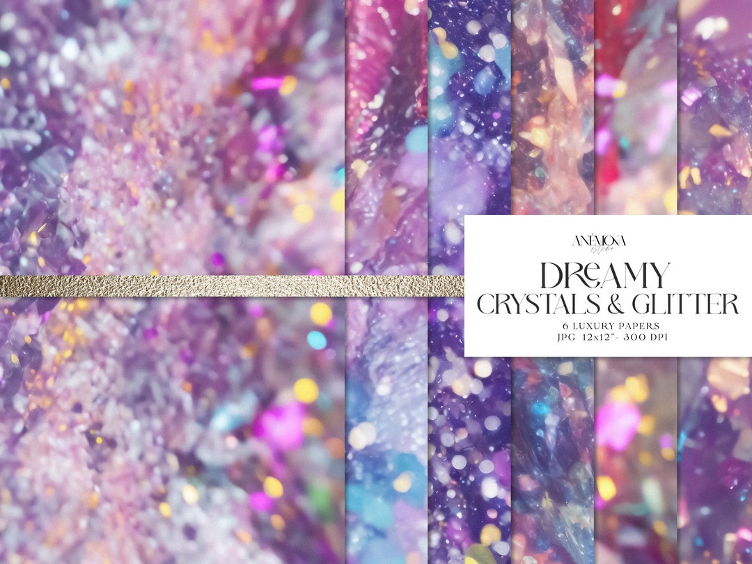 Dreamy Crystals Digital Paper, Bokeh Lights Backgrounds, Pastel Purple ...