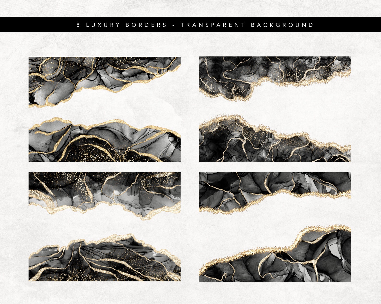 Black Agate Borders Clipart Watercolor Geode Clipart Gold | Etsy