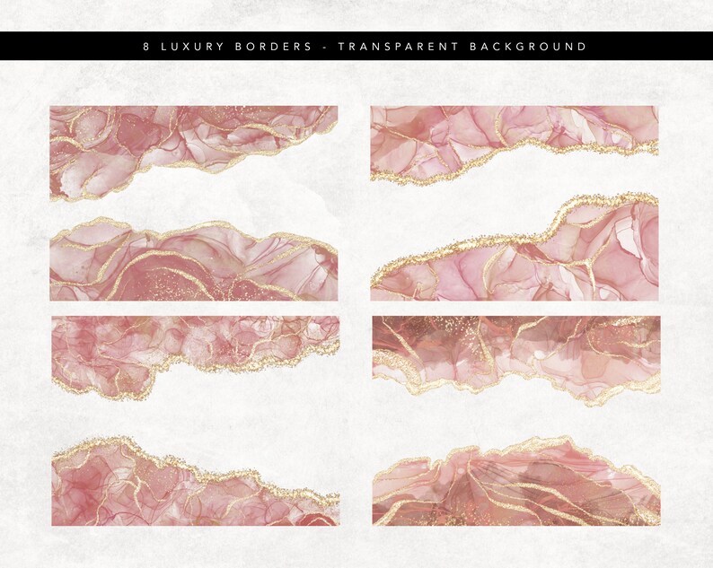 Blush Agate Borders Clipart: Rose Gold Watercolor (digital Download) - Etsy