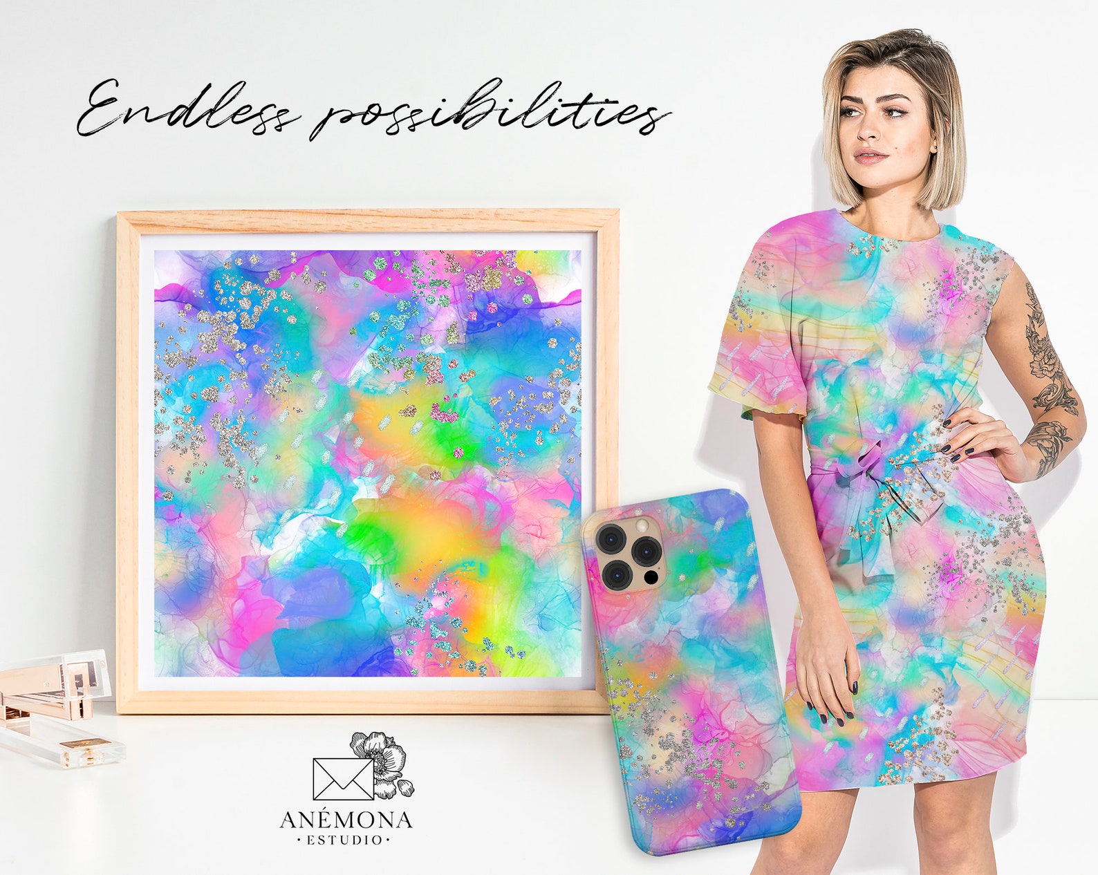 Pastel Rainbow Digital Paper Glitter Abstract Paper - Etsy