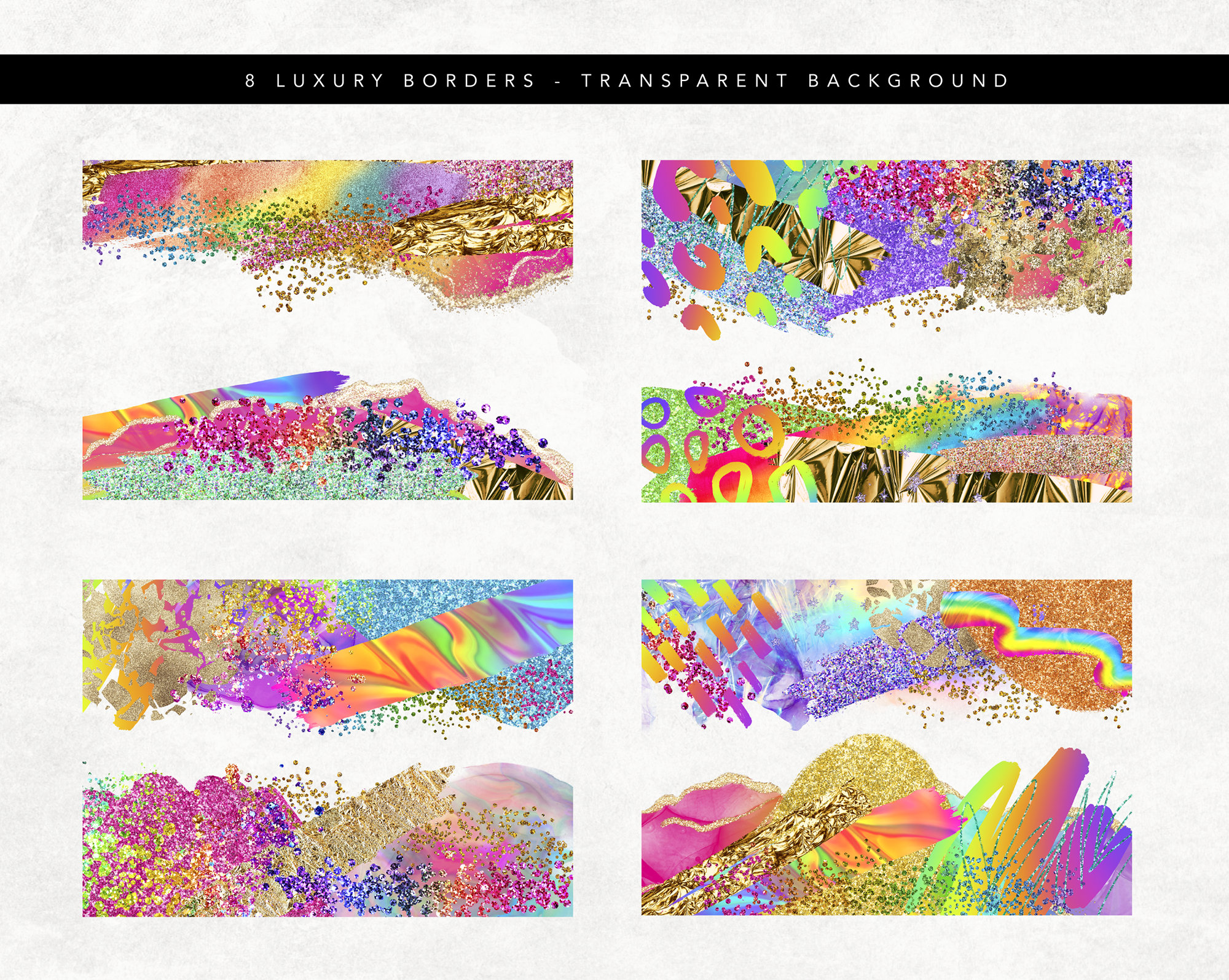 Rainbow Glitter Border Clipart: Colorful Frame (digital Product) - Etsy