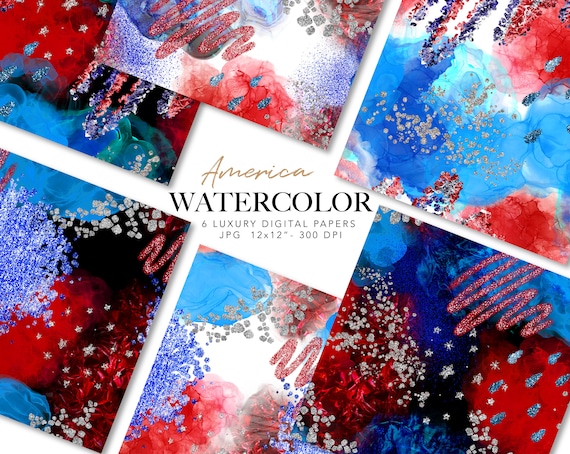Red and Blue Digital Paper Glitter Abstract Paper America - Etsy