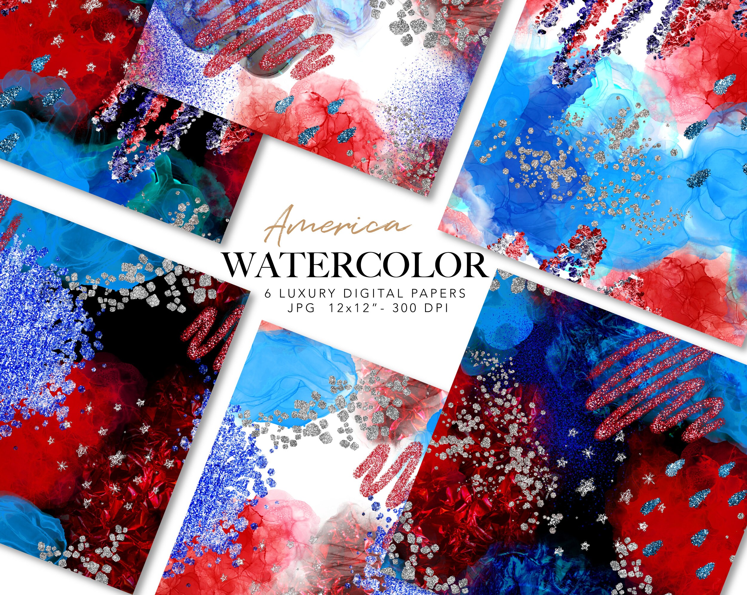 Red and Blue Digital Paper Glitter Abstract Paper America - Etsy