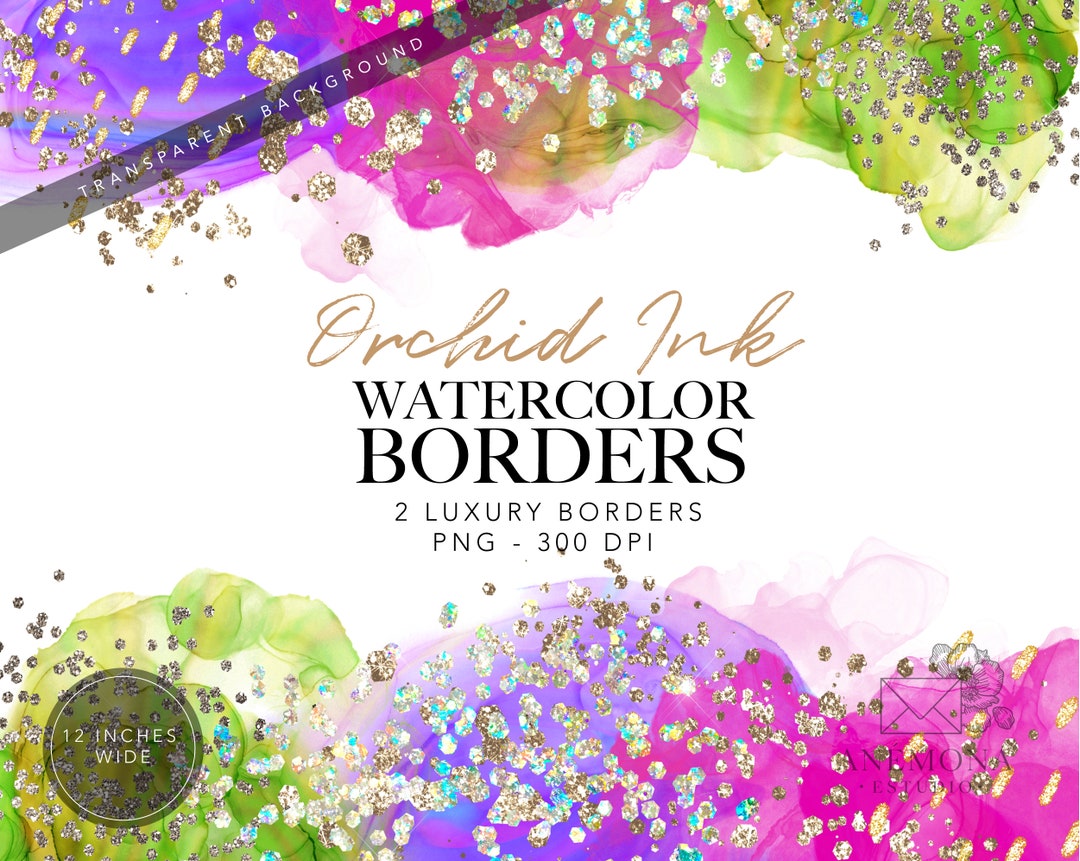 Watercolor Border Clipart Glitter Border Purple, Pink and Green Frame ...