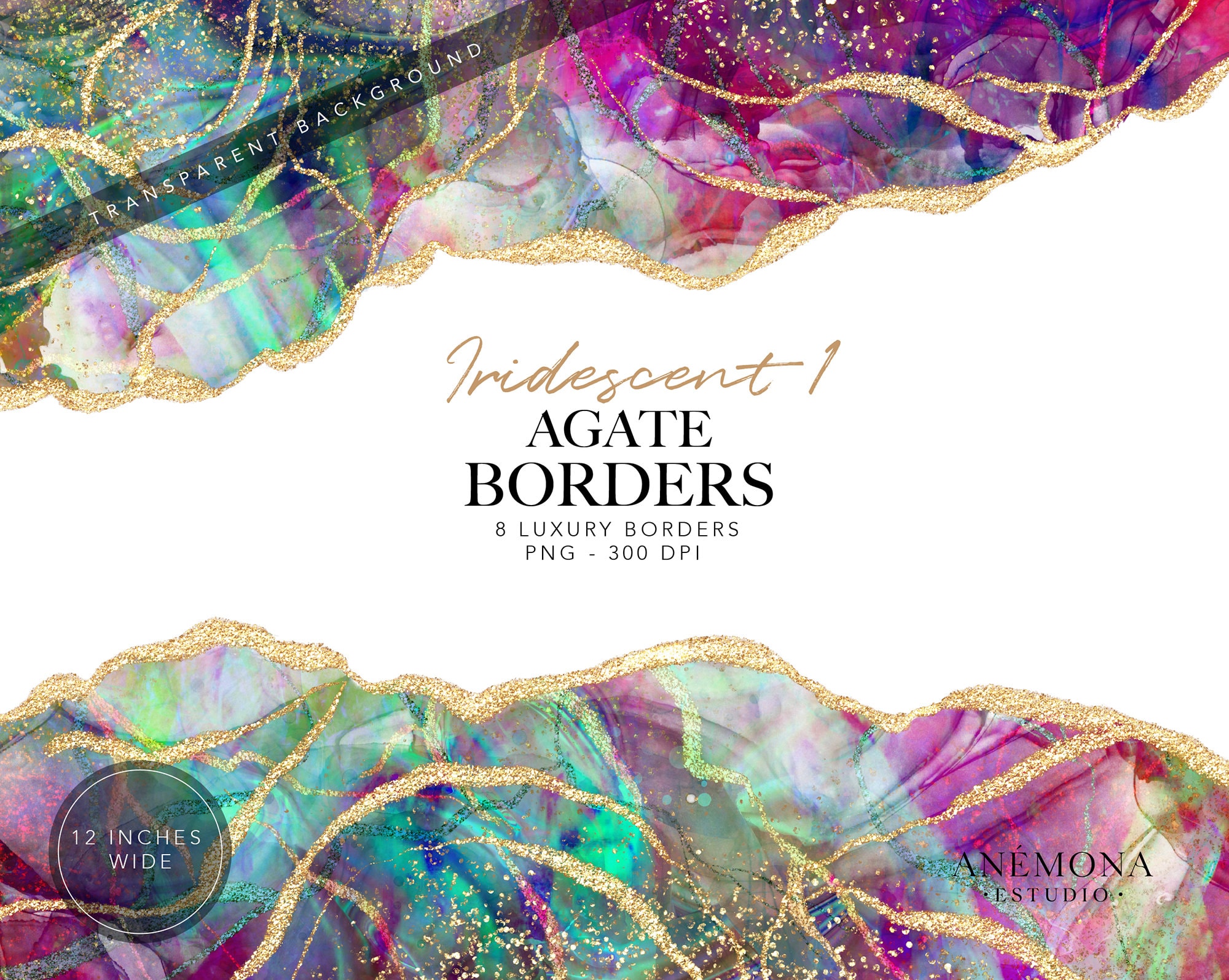 Iridescence Borders Clipart, Geode Border - Marble Border - Luxury ...