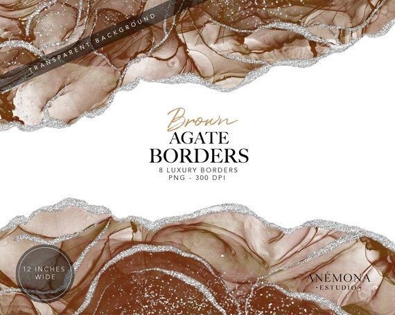 Brown Agate Borders Clipart Watercolor Geode Clipart Silver | Etsy
