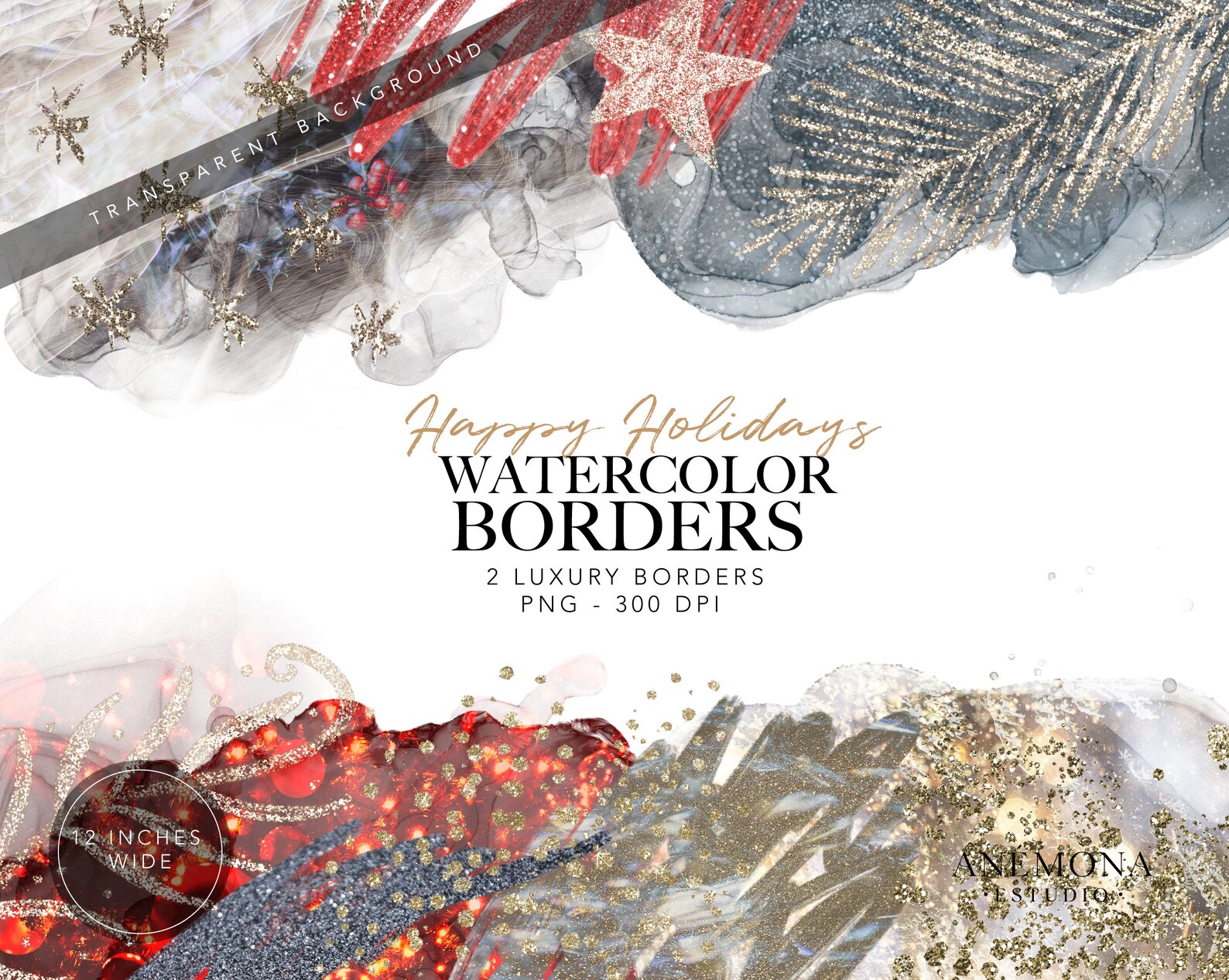 Chistmas Border Clipart Glitter Border Metallic Digital - Etsy