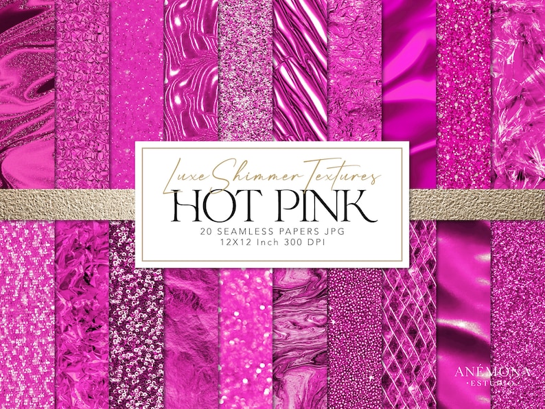 Hot Pink Digital Paper Pink Foil Paper Hot Pink Glitter - Etsy