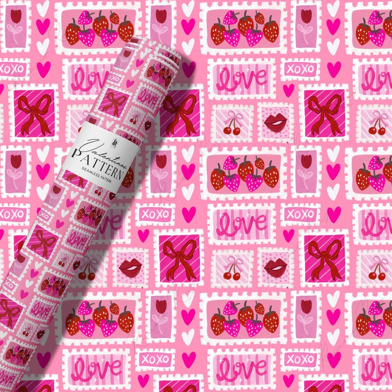 Valentine Stamps Seamless Pattern, Love Frames Digital Paper Design ...