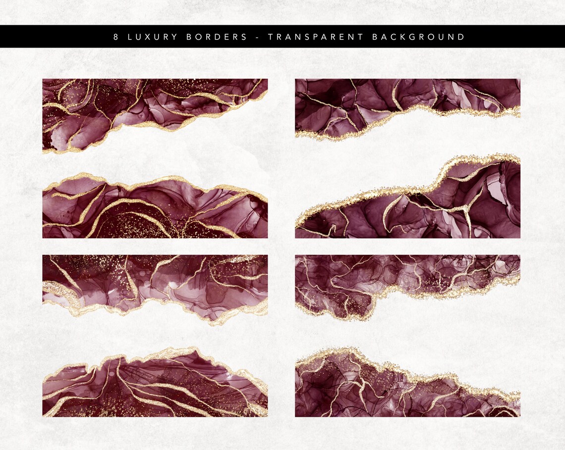 Burgundy Agate Borders Clipart Burgundy Watercolor Geode - Etsy
