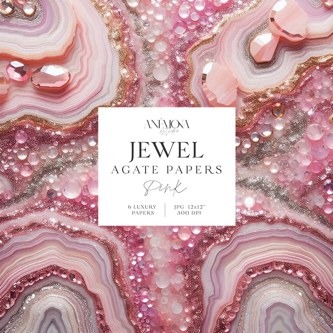 Pink Jeweled Agate Digital Paper, Sparkling Shiny Glitter Glamorous ...