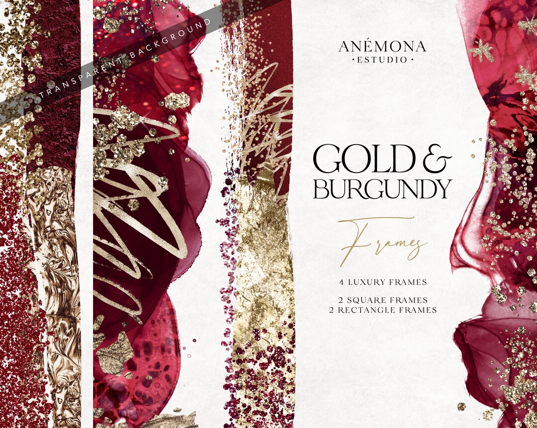Burgundy and Gold Frame Clipart - Burgundy Frame - Digital Frame ...