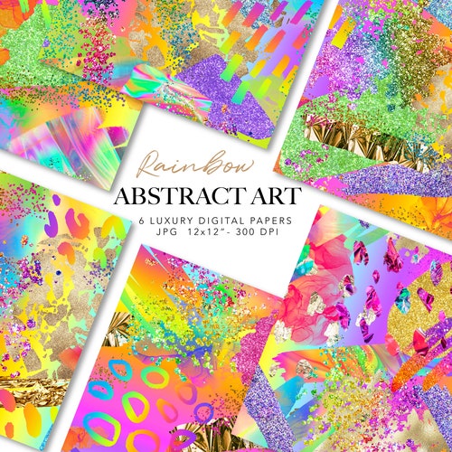 Pastel Rainbow Digital Paper Glitter Abstract Paper - Etsy