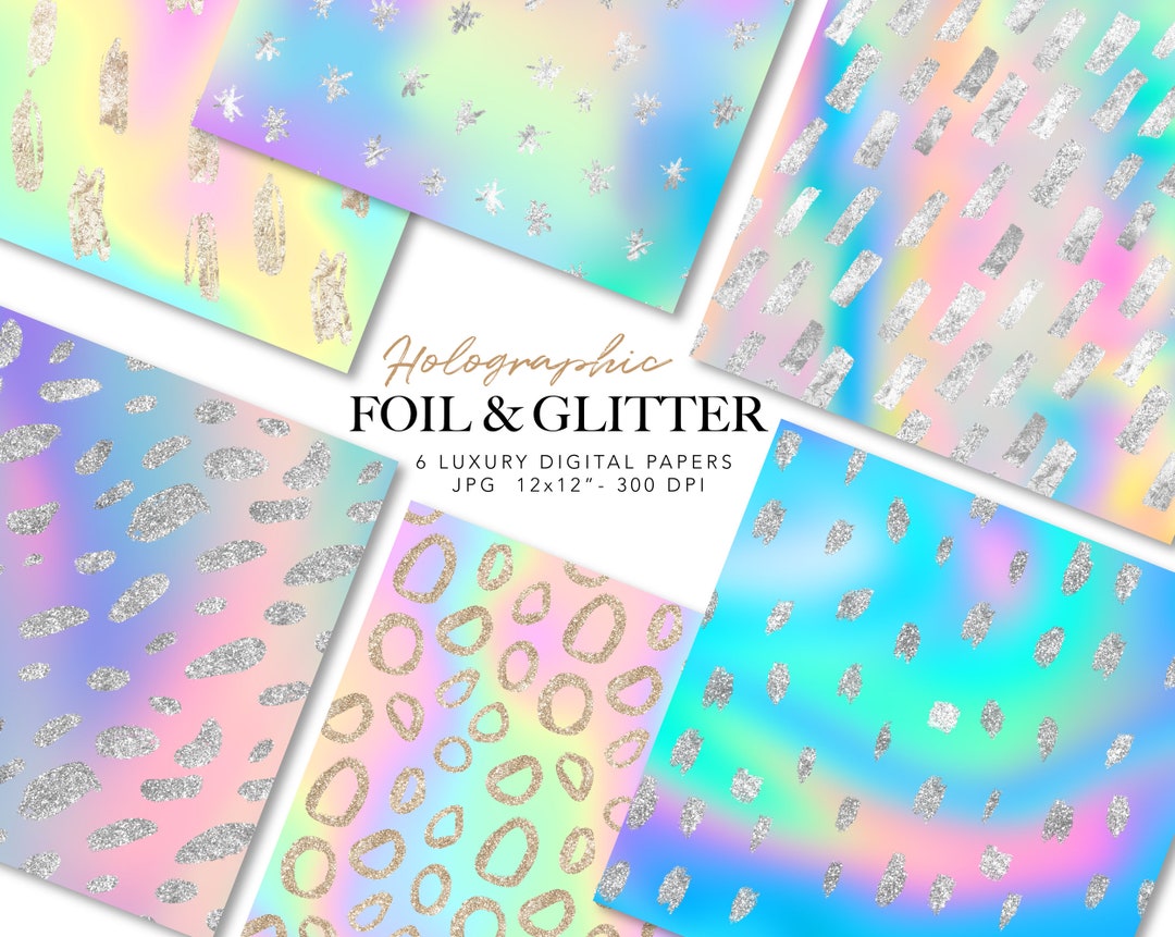 Holographic Glitter Digital Paper, Unicorn Digital Paper, Pastel ...