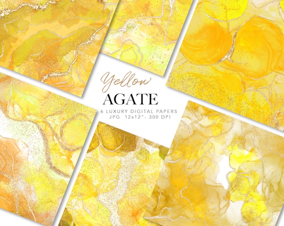 Yellow Agate Digital Paper Yellow Marble Paper Yellow | Etsy