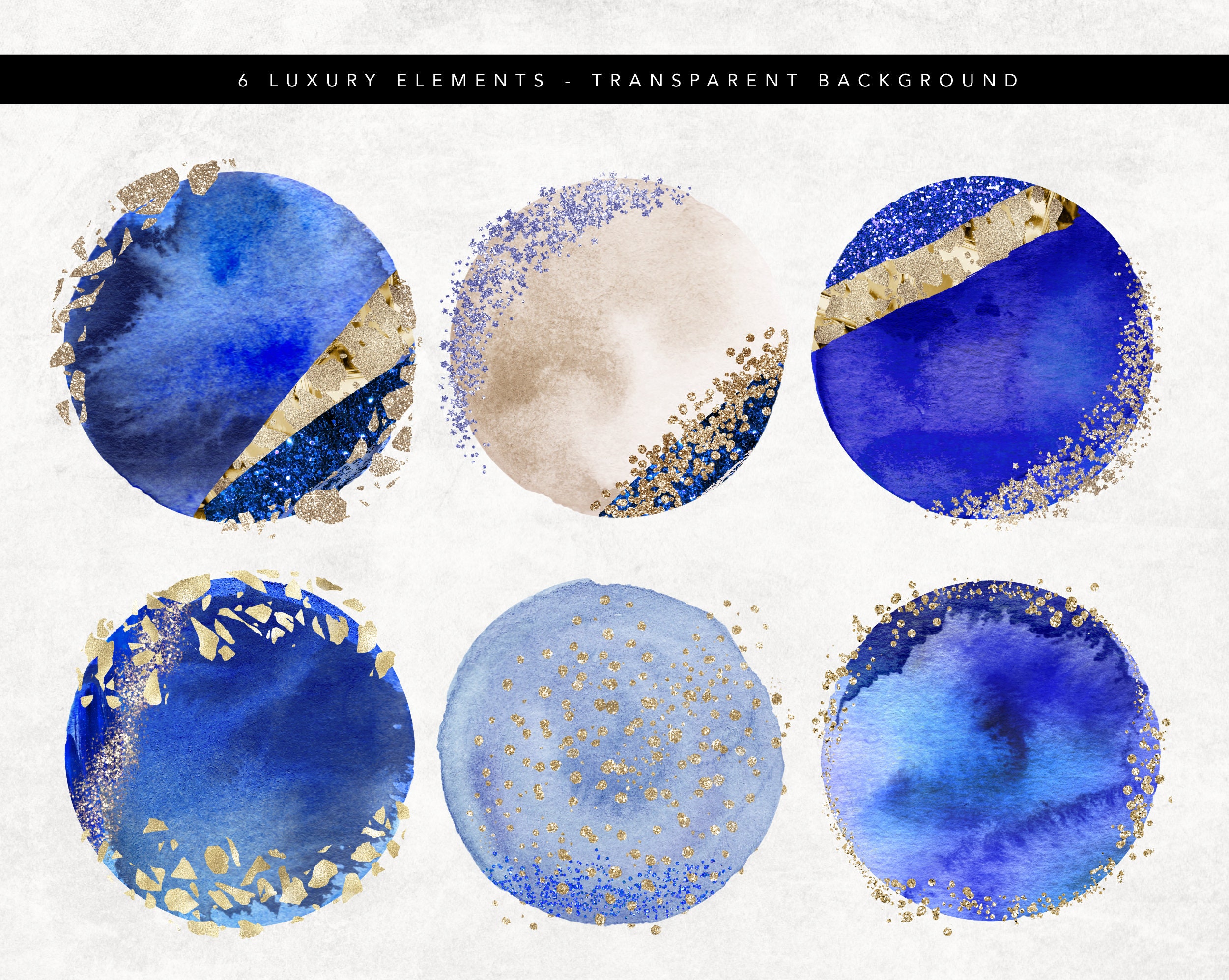 Blue and Gold Watercolor Circles Clipart Glitter Circle Clip | Etsy