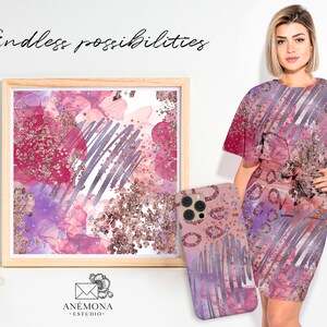 Pink Digital Paper Glitter Abstract Paper Pink Alcohol Ink Modern ...