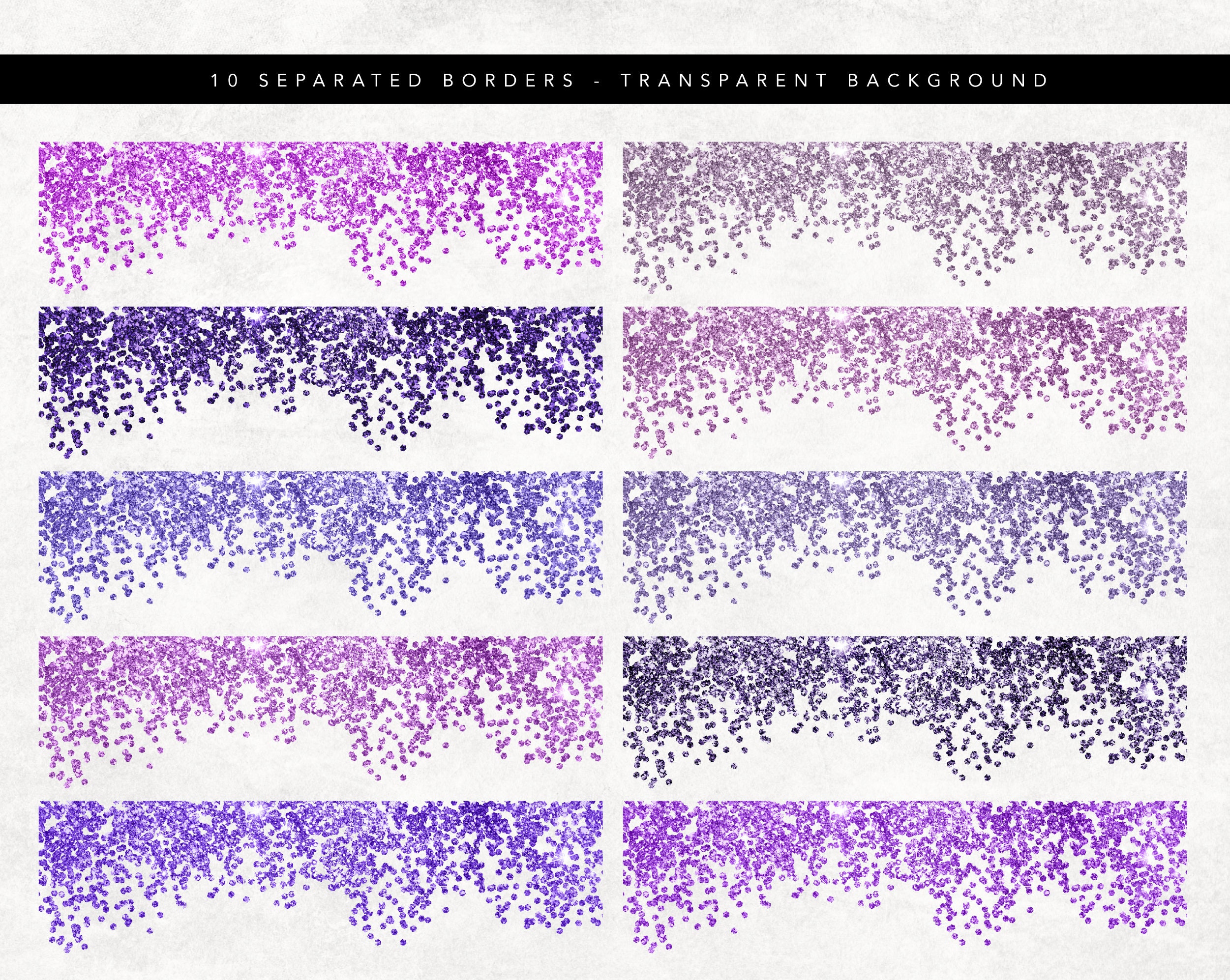 Purple Glitter Border Clipart: Luxury Confetti Overlays (digital ...