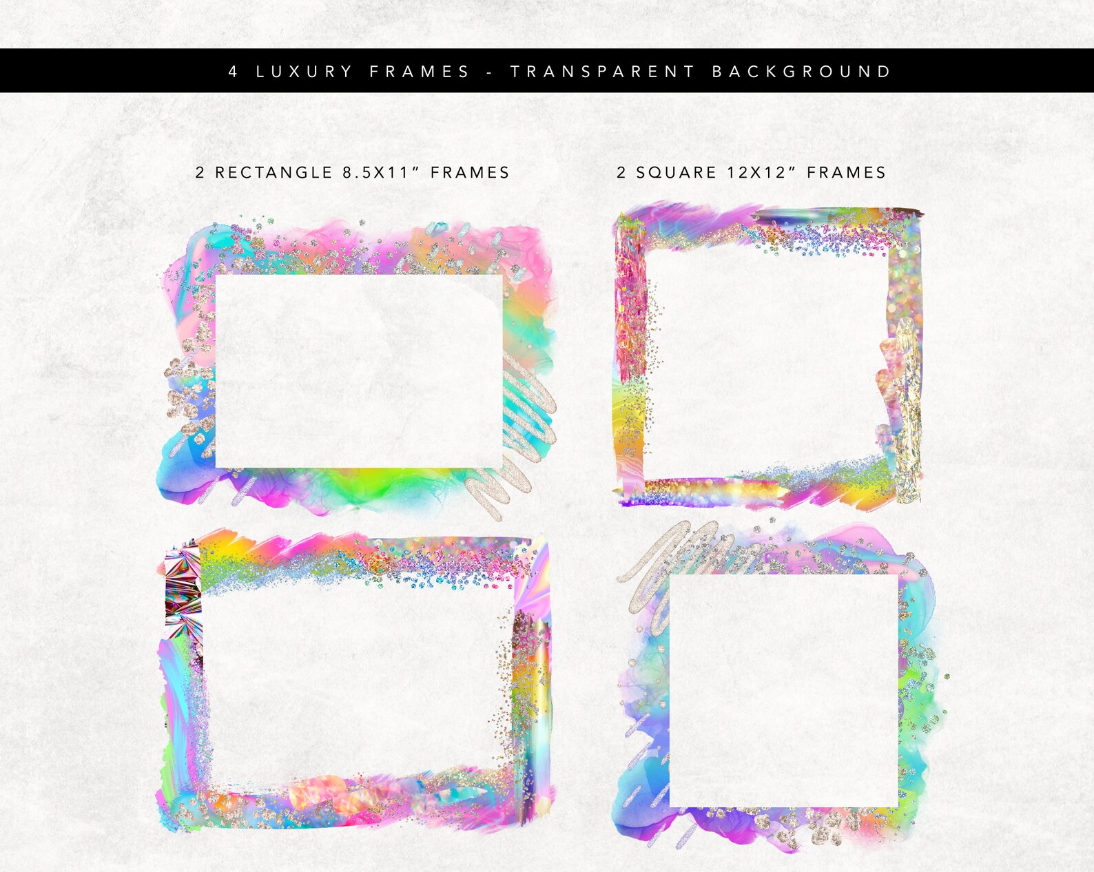 Pastel Rainbow Frame Clipart Digital Modern Frame Glitter - Etsy