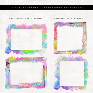 Pastel Rainbow Frame Clipart - Digital Modern Frame, Glitter Border ...