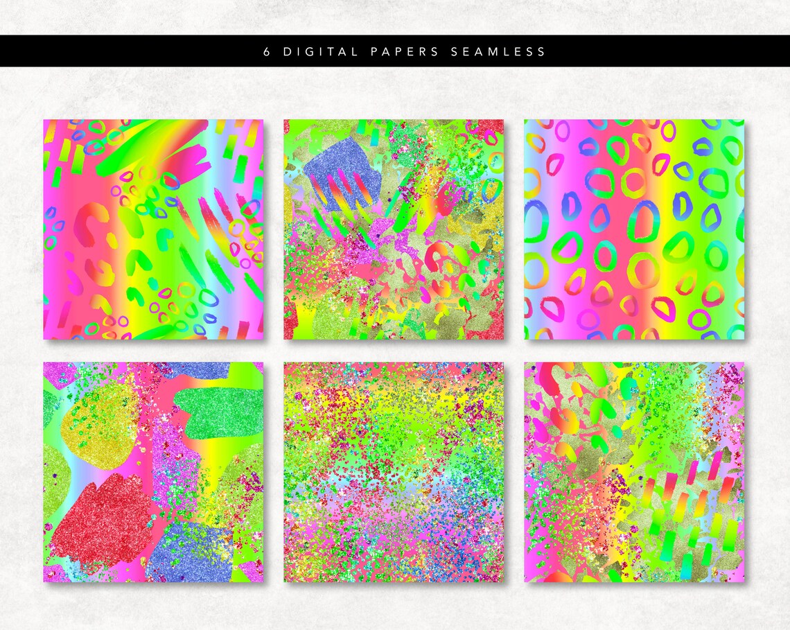 Neon Digital Paper Glitter Abstract Paper Colorful | Etsy