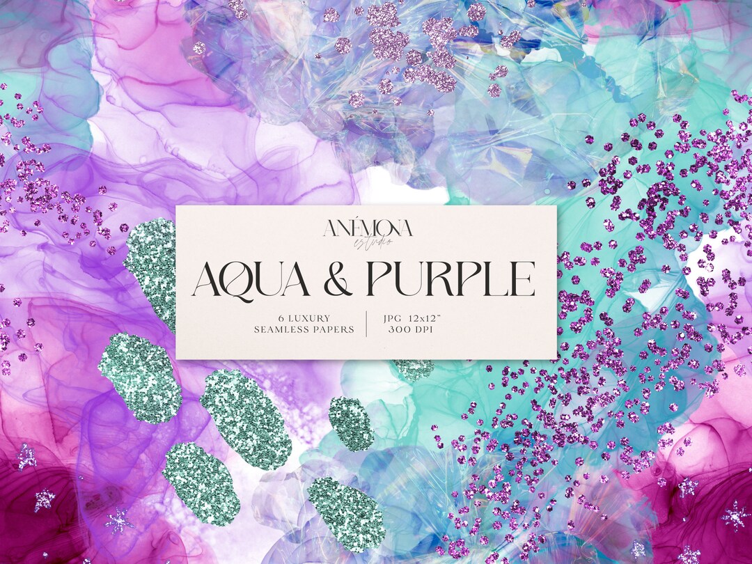 Purple and Aqua Digital Paper Glitter Abstract Paper Purple Alcohol Ink ...