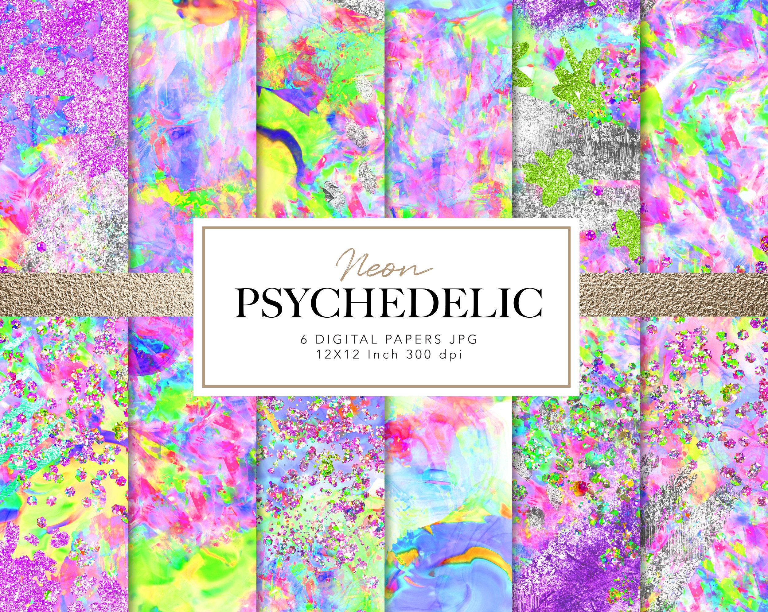 Psychedelic Digital Paper Glitter Abstract Paper Neon - Etsy