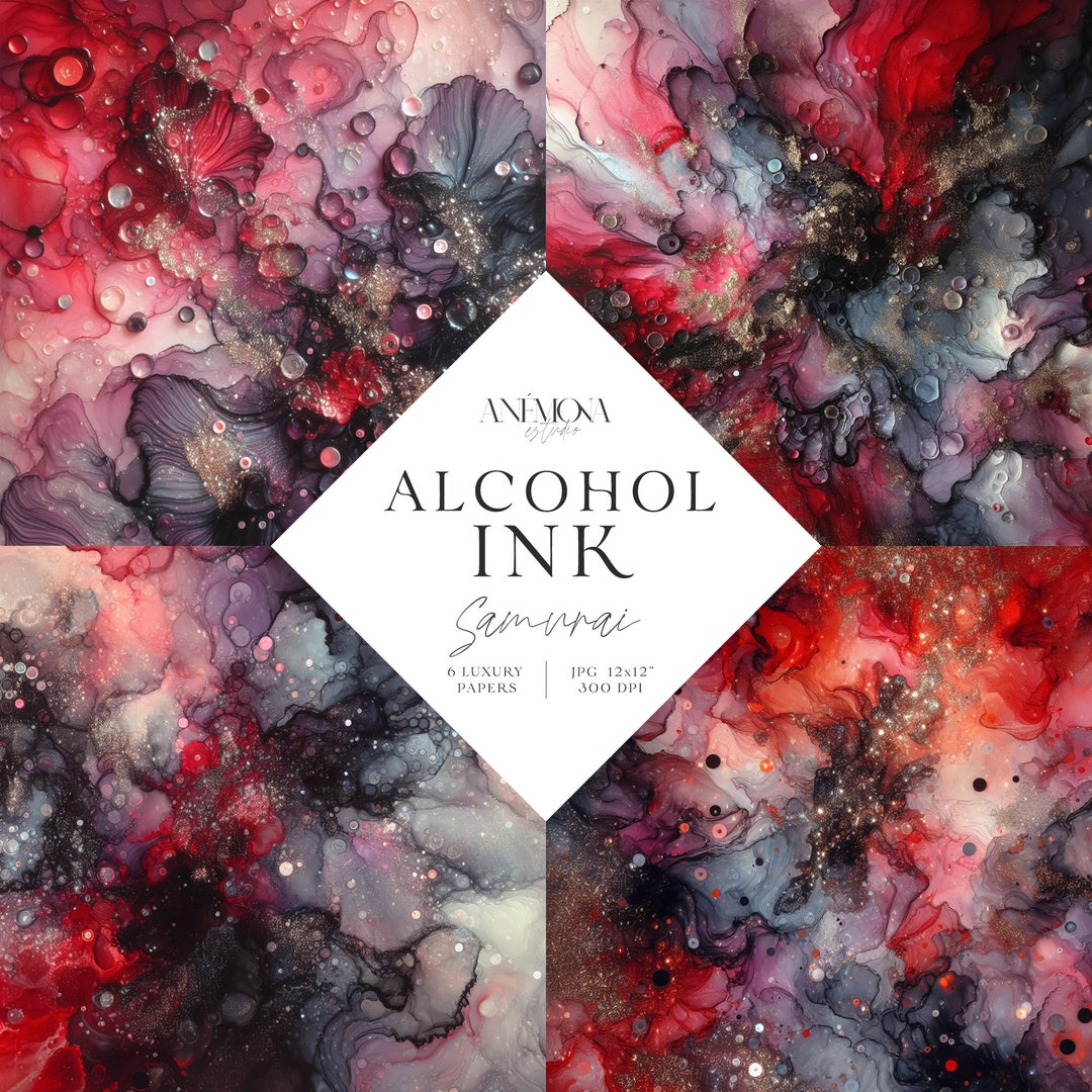 Red Black Alcohol Ink Digital Papers: Shimmer Textures (digital ...