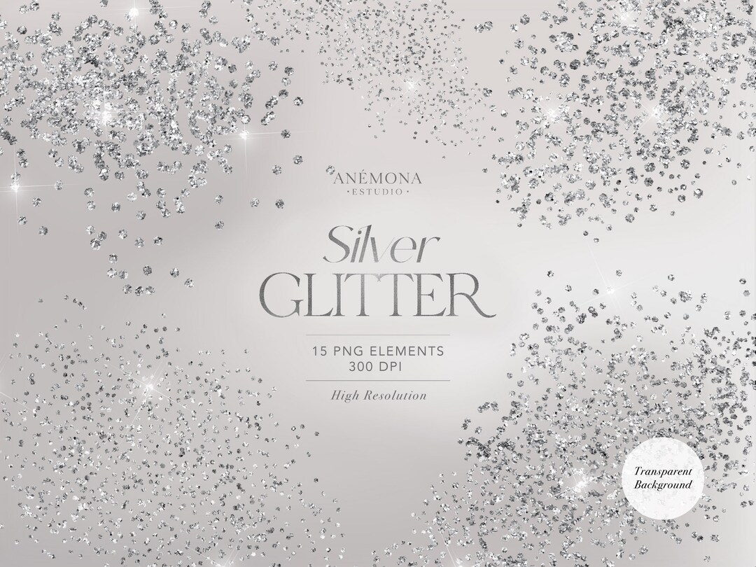 Silver Glitter Clipart: Shimmering Confetti Overlays (PNG, Commercial ...