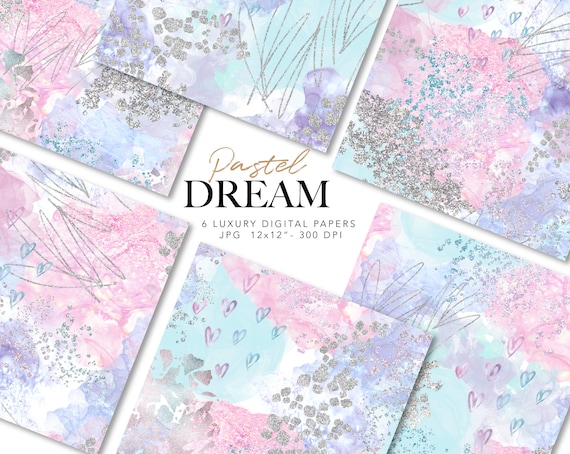 Pastel Digital Paper Glitter Abstract Paper Pastel Alcohol | Etsy