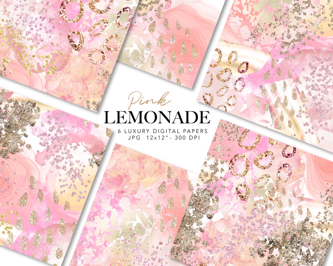 Pink Digital Paper Glitter Abstract Paper Pink Lemonade | Etsy