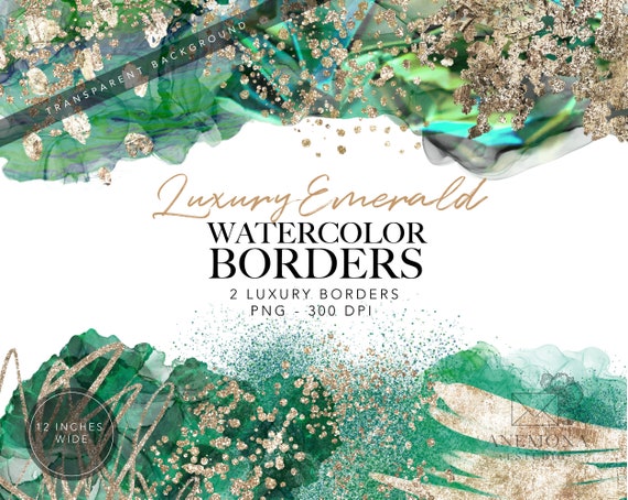 Emerald Watercolor Border Clipart Glitter Border Green and - Etsy