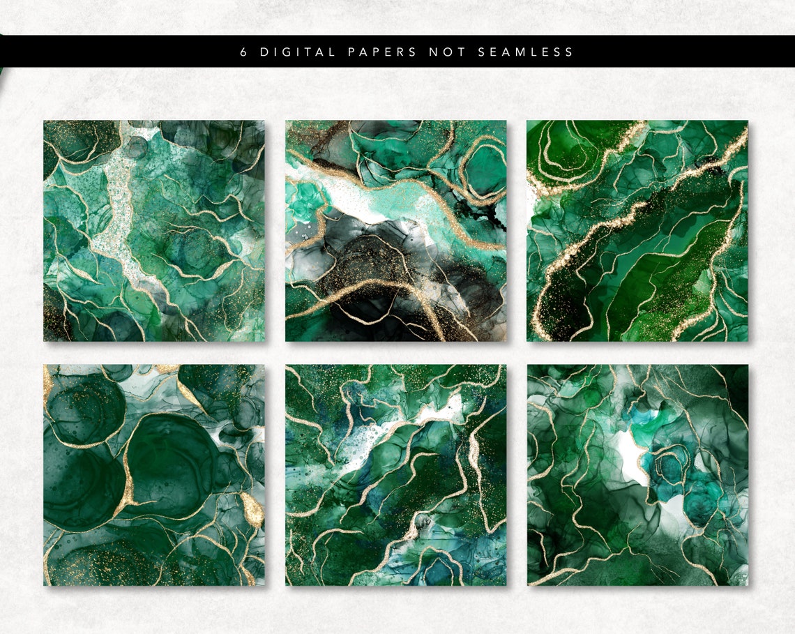 Emerald Agate Digital Paper Green Marble Paper Alcohol Ink | Etsy