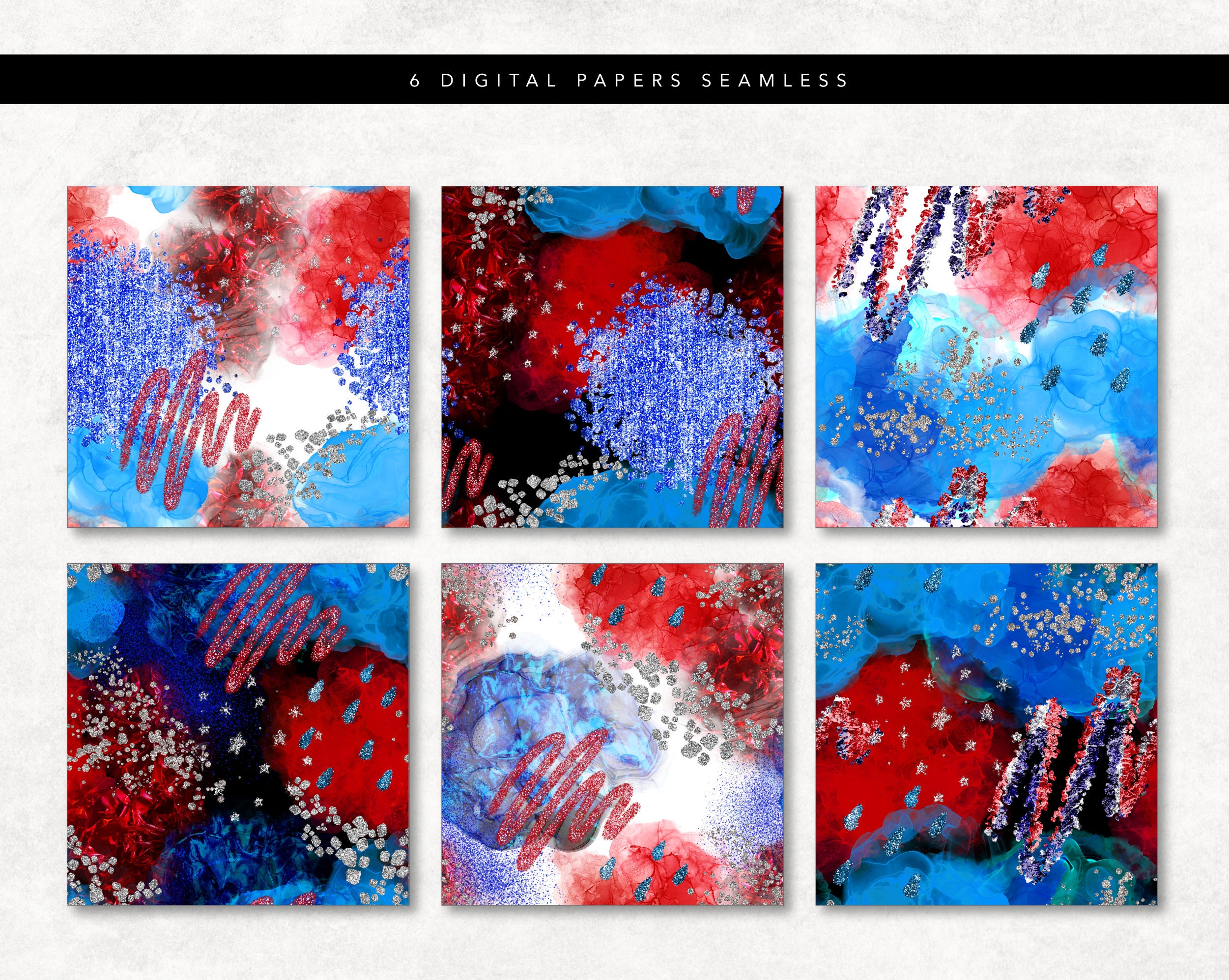 Red and Blue Digital Paper Glitter Abstract Paper America - Etsy