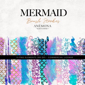 Mermaid Brush Strokes Clipart, Mermaid Clipart, Brushstrokes Clipart ...