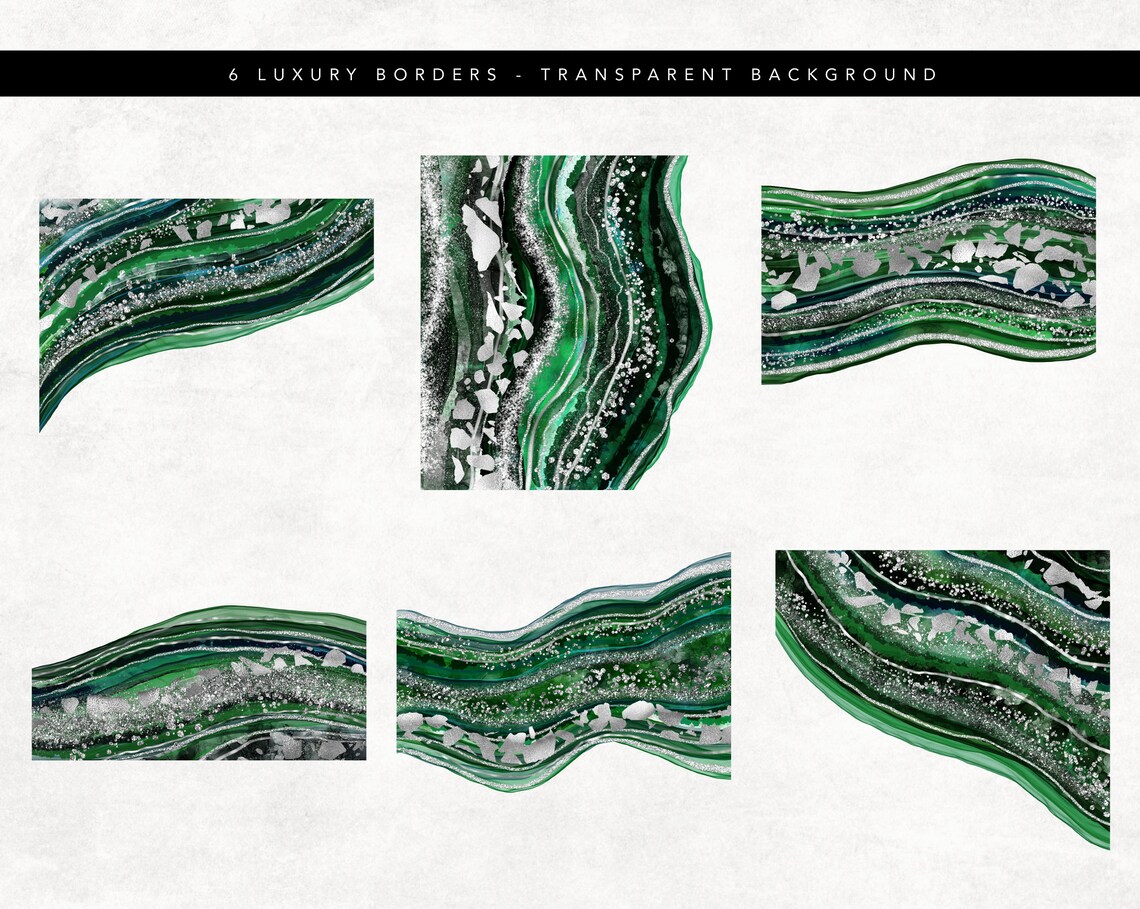 Green Emerald Agate Borders Clipart Watercolor Geode Clipart - Etsy