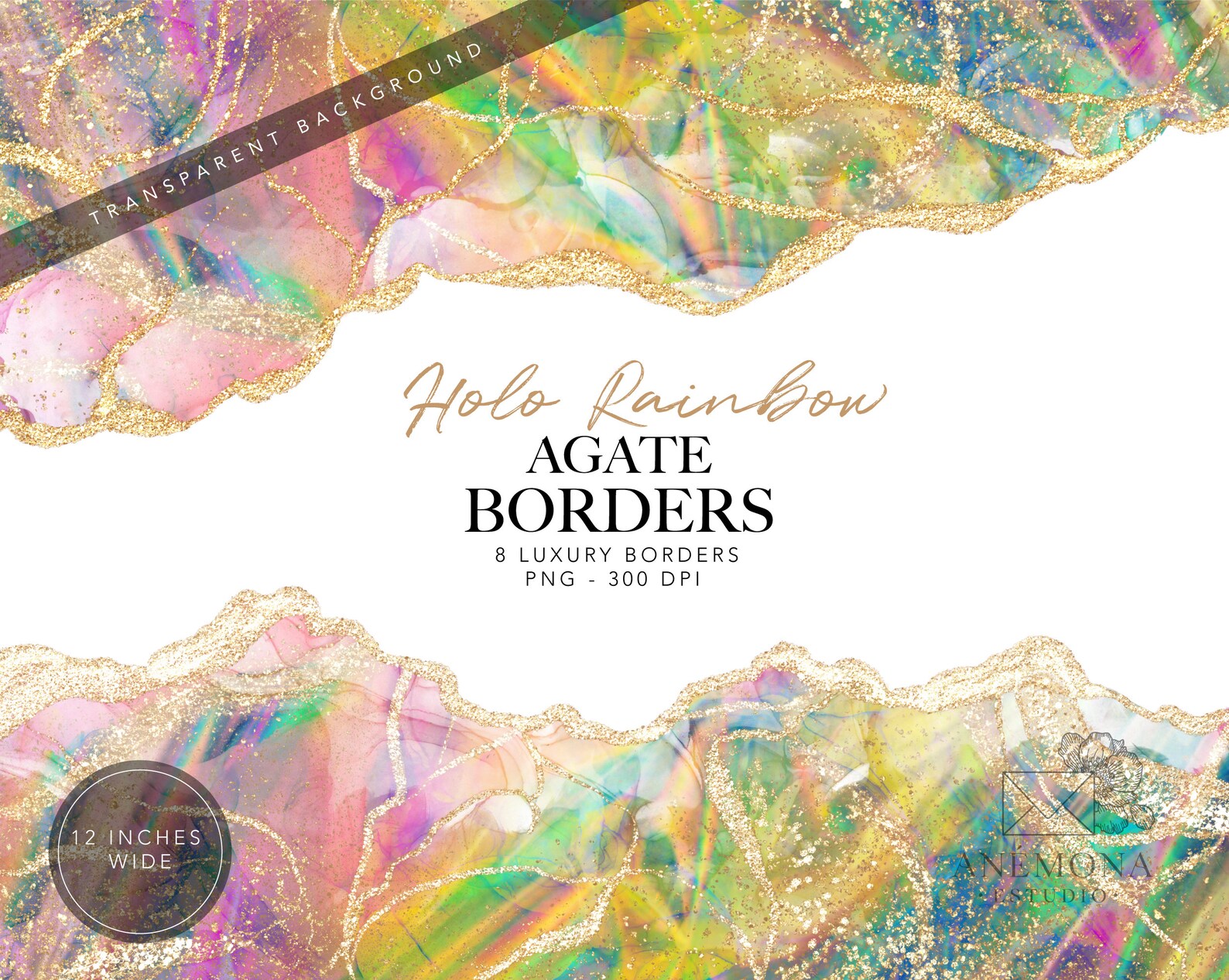 Rainbow Opal Agate Borders Clipart Holographic Geode Frame | Etsy