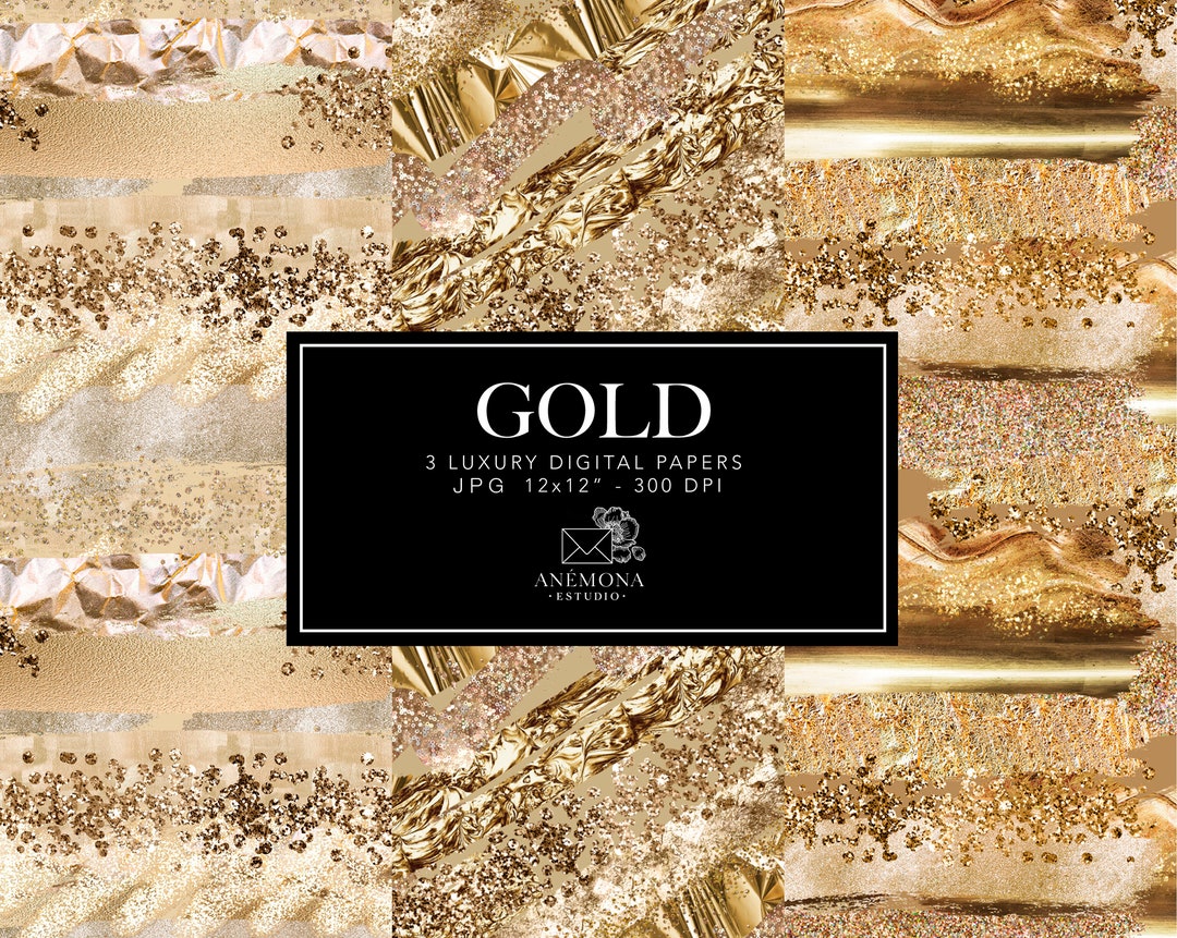 Gold Digital Paper, Gold Metallic Paper, Glitter Scrapbook Gold Paper ...