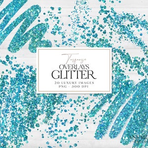 Turquoise Glitter Confetti Clipart: Shimmering Overlay Graphics (PNG ...