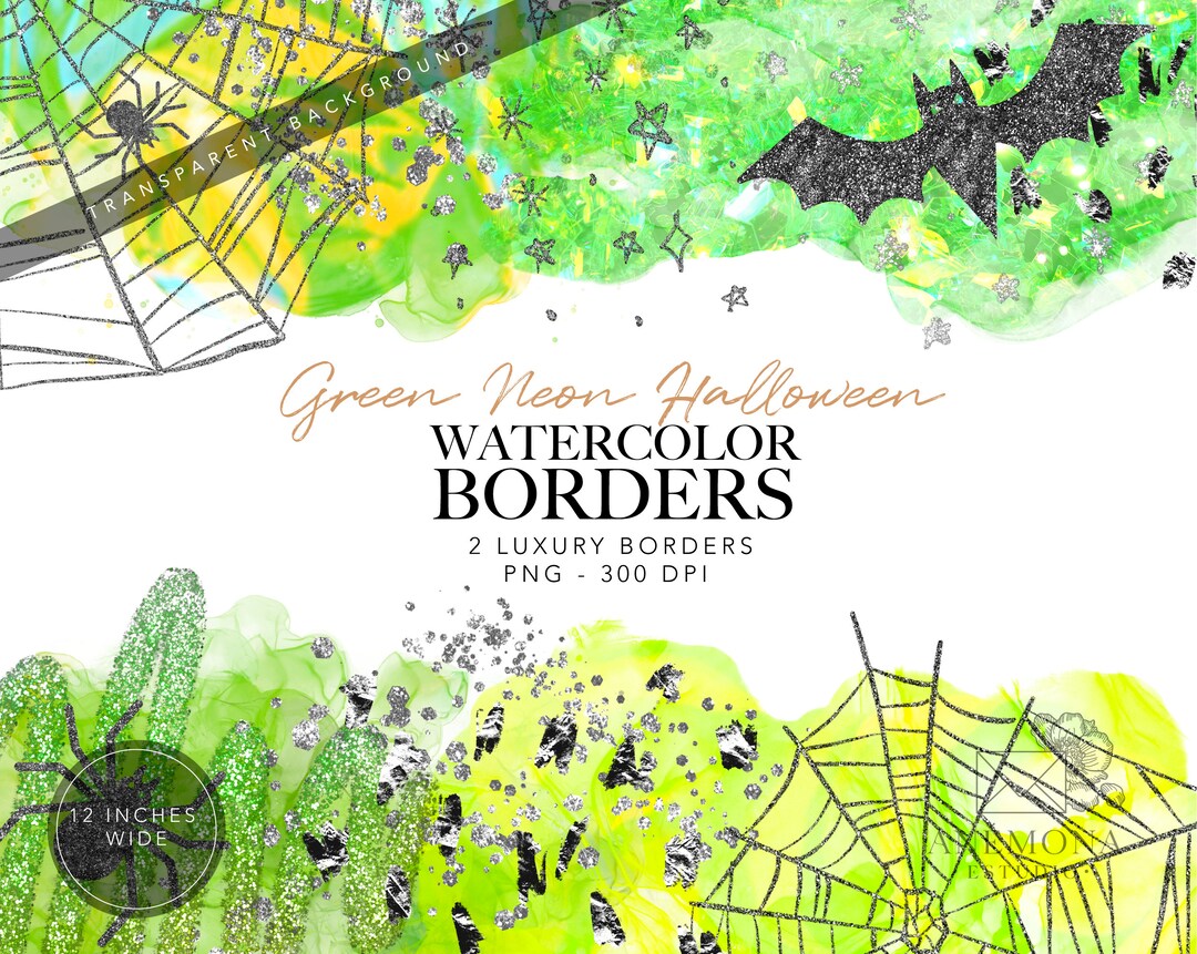 Green Neon Halloween Border Clipart Glitter Border - Etsy