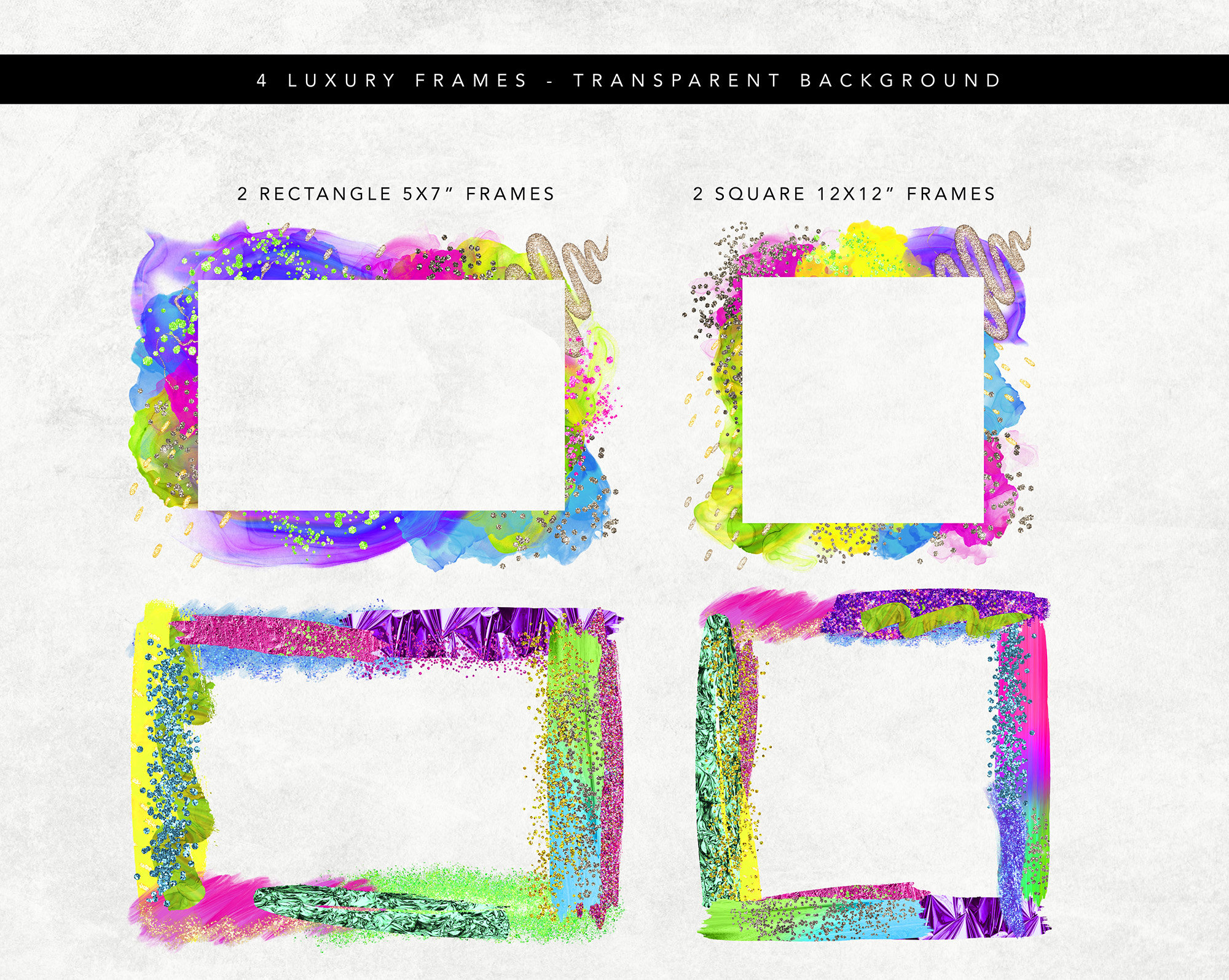 Neon Frame Clipart Digital Modern Frame Glitter Border - Etsy