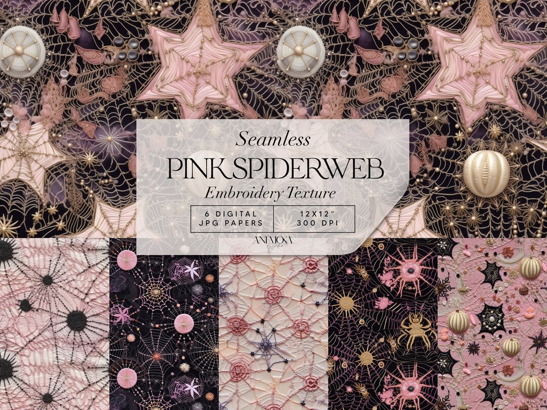 Pink Spider Web Embroidery Seamless Paper, Pink Halloween Cobweb ...
