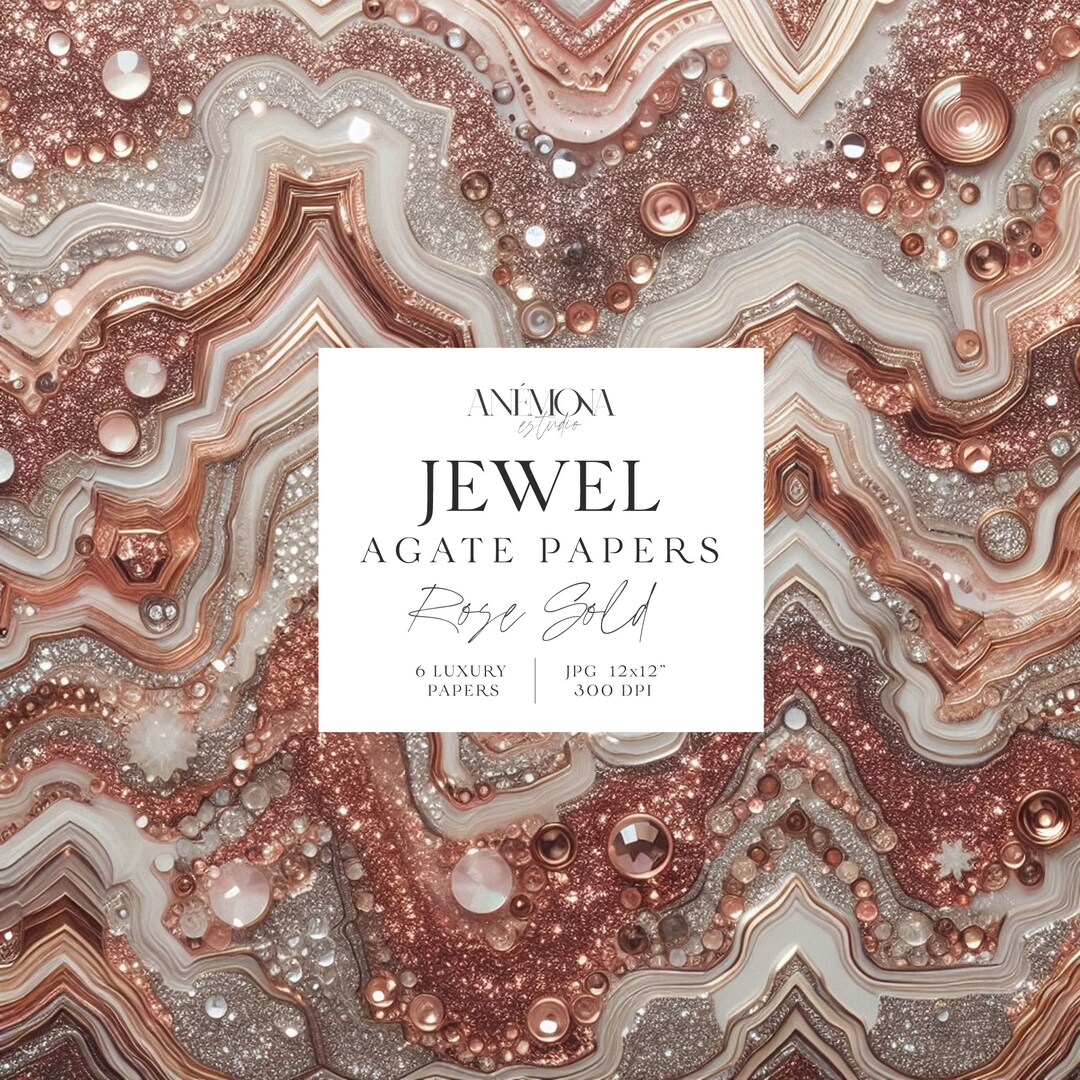 Digital Agate Paper Set - Rose Gold Marble Backgrounds - Printable ...