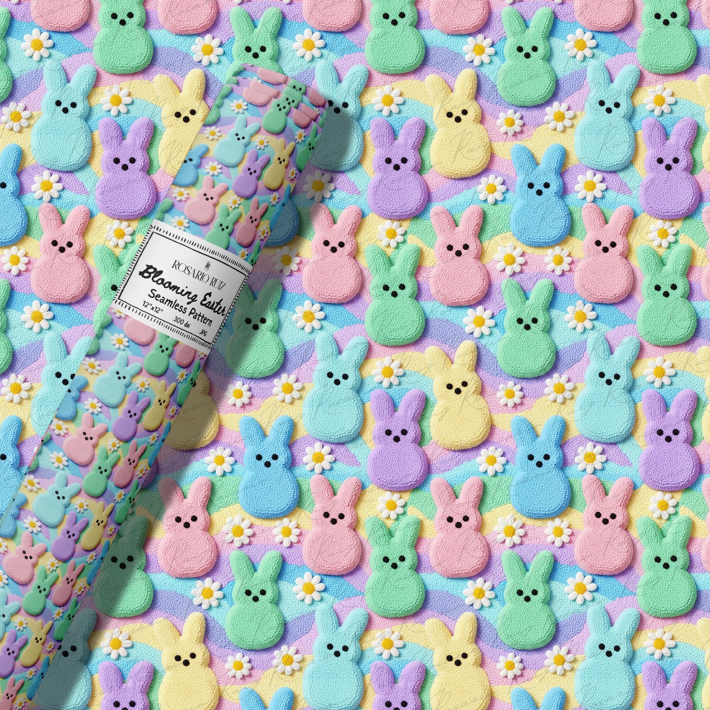 Easter Bunny Peep Pattern, Seamless Spring Digital Paper, Faux Yarn ...
