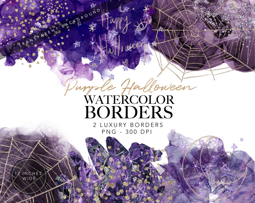 Purple Halloween Watercolor Border Clipart - Glitter Border - Halloween ...