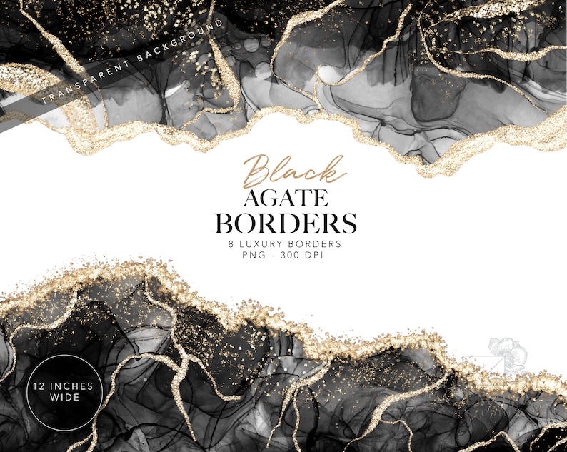 Black Agate Borders Clipart Watercolor Geode Clipart Gold - Etsy